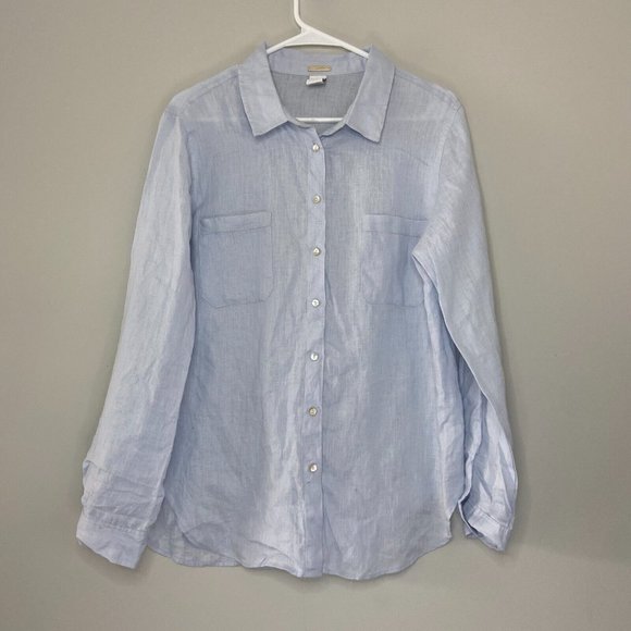 Magaschoni | Tops | Magaschoni Women L 0 Linen Shirt Light Blue Long ...